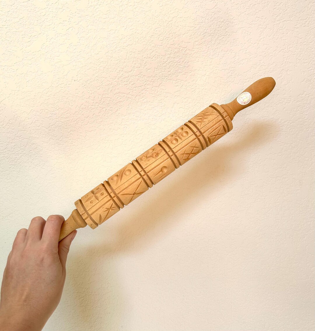 1970’s Rowoco Springerle Style Wooden Vintage Cookie Press Rolling Pin ...