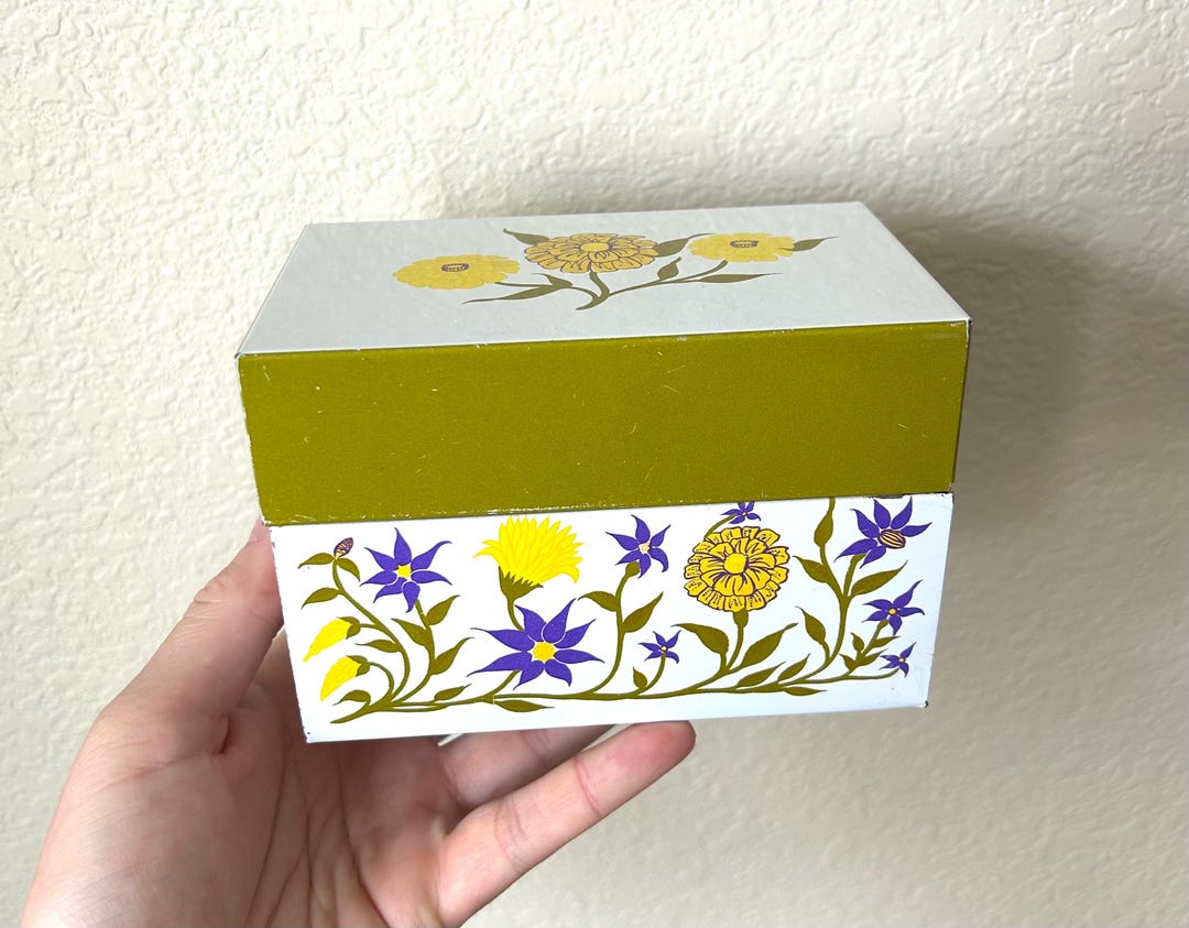 Vintage Green, Yellow and Purple Floral 1970’s Groovy Recipe Tin ...