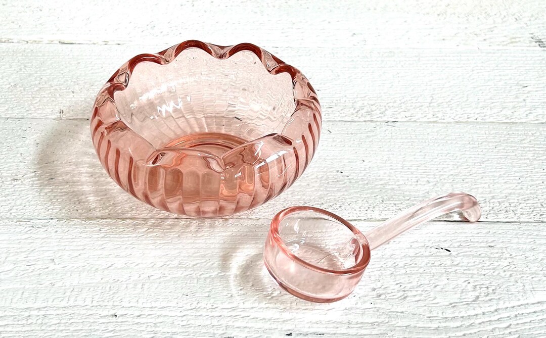 1930s Pink Depression Glass Mayo Bowl and Spoon Collectable Art Deco ...