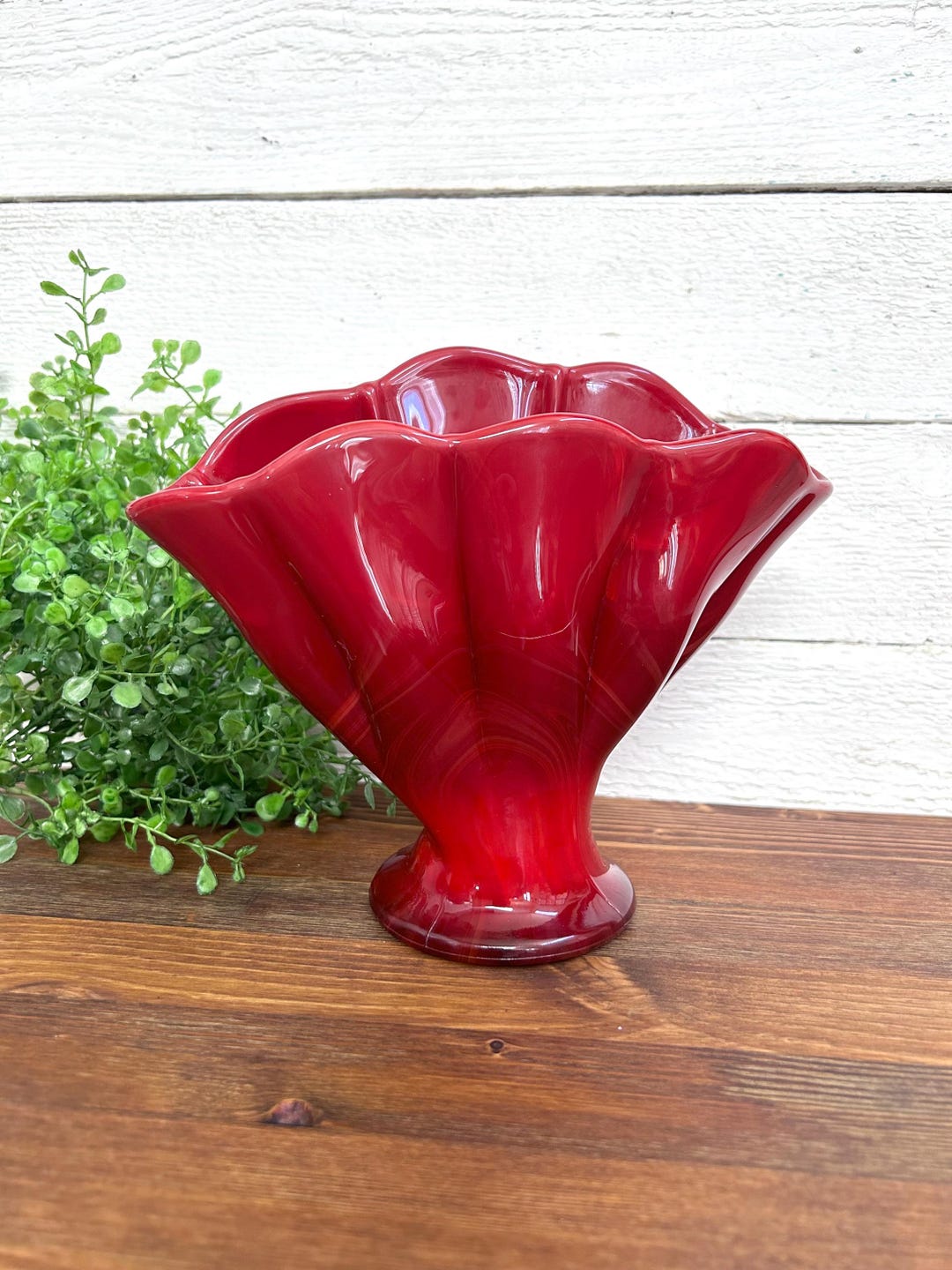 HTF 1920’s Fenton Mandarin Red Glass Art Deco Shell Fan Vase - Hand ...