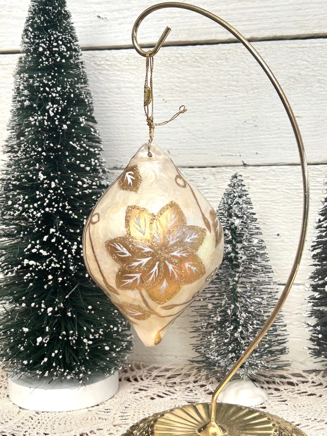 Large White Capiz Shell Christmas Ornament Vintage Holiday Home or Tree ...