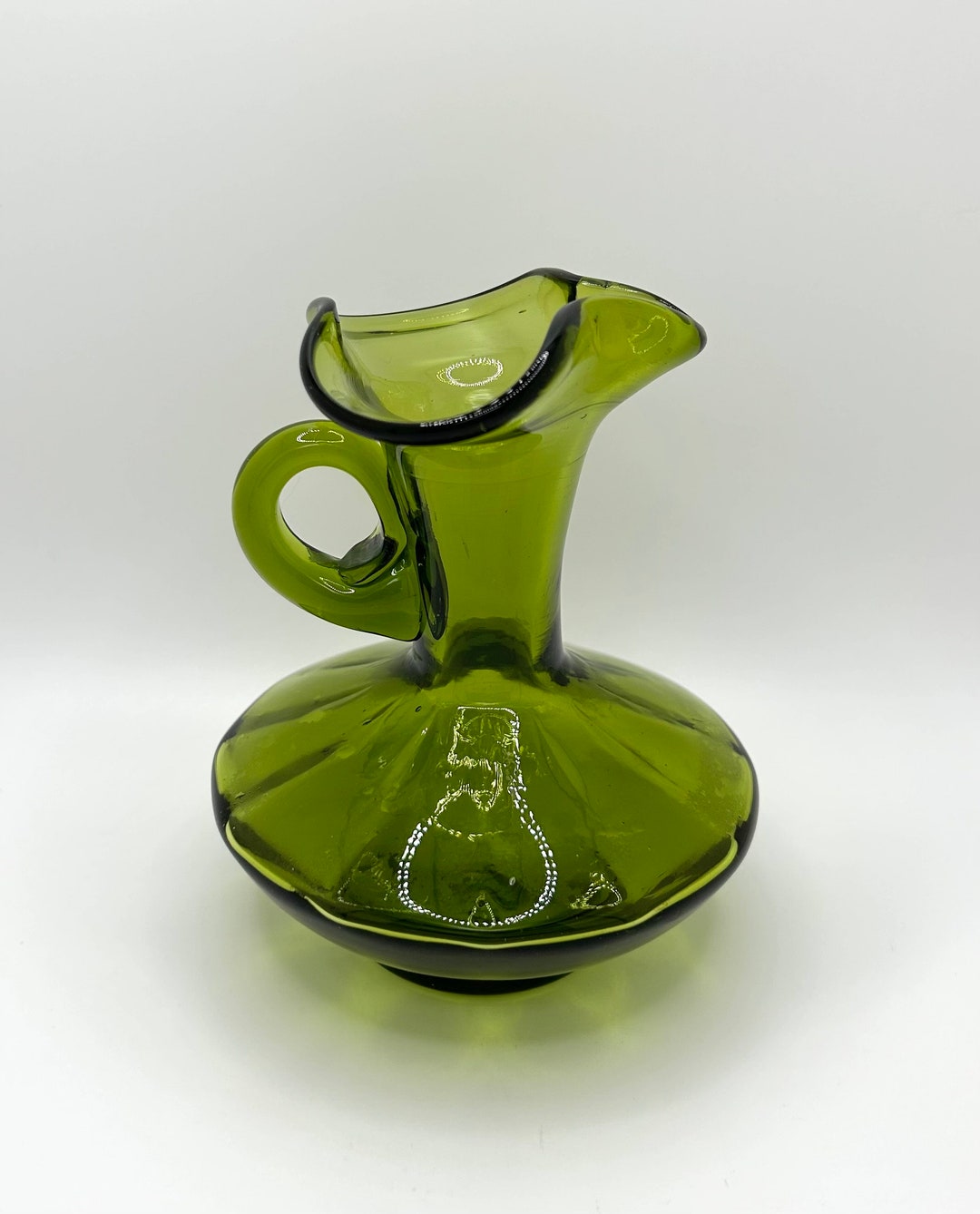 1970’s MCM Optic Green Rainbow Art Glass Small Pitcher - Hand-blown ...
