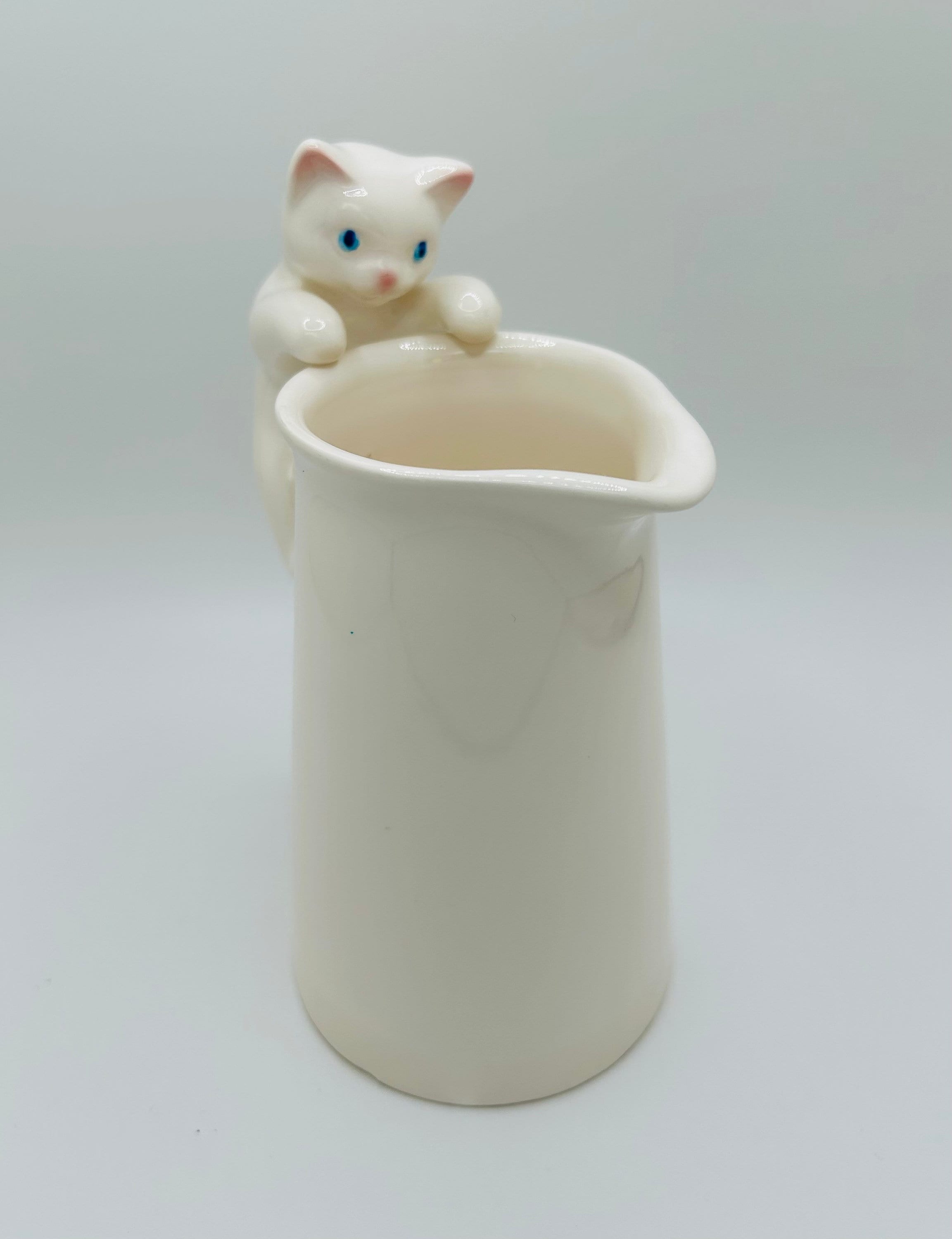 Vintage White Ceramic Hanging Kitten Creamer Cat Milk Pitcher Unique ...