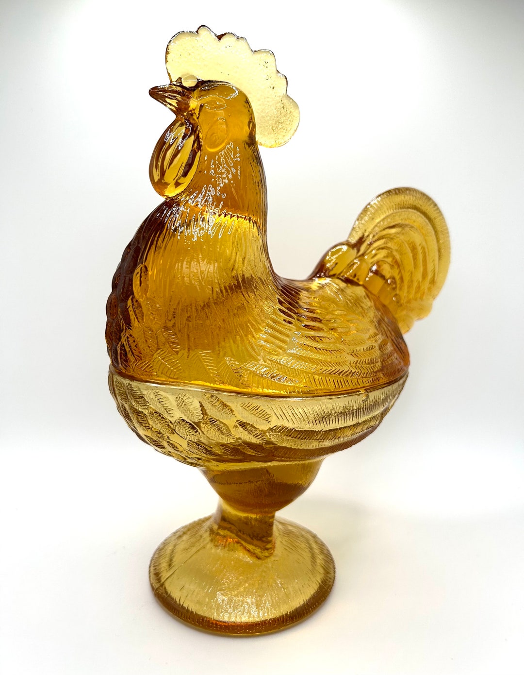 Vintage Le Smith Glass Amber Brown 1960s Rooster Pedistal Etsy