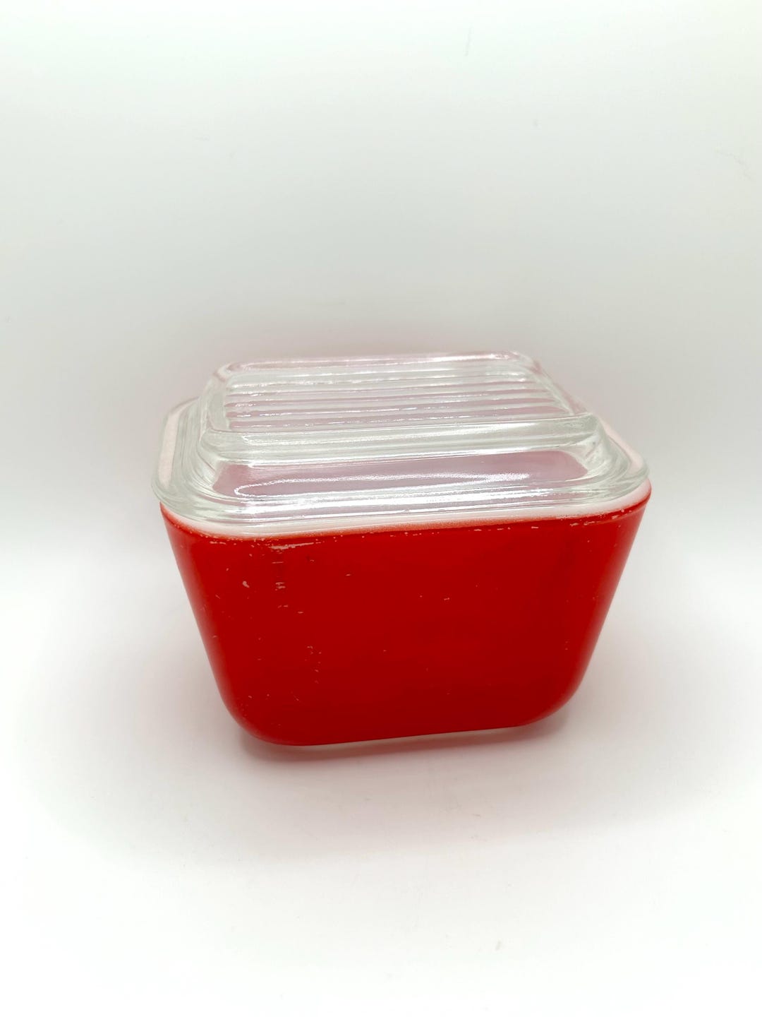 Vintage Glass 501 PYREX 1 1/2 Cup Primary Red Fridgie With Clear Lid ...