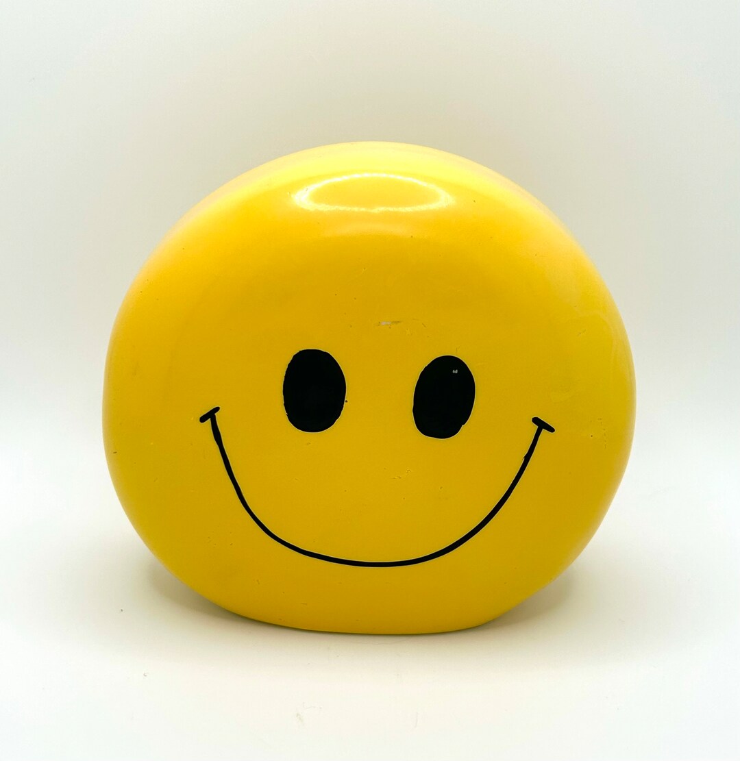 Vintage 1970s Ceramic Smiley Face Coin Bank Circle Yellow Happy Face ...