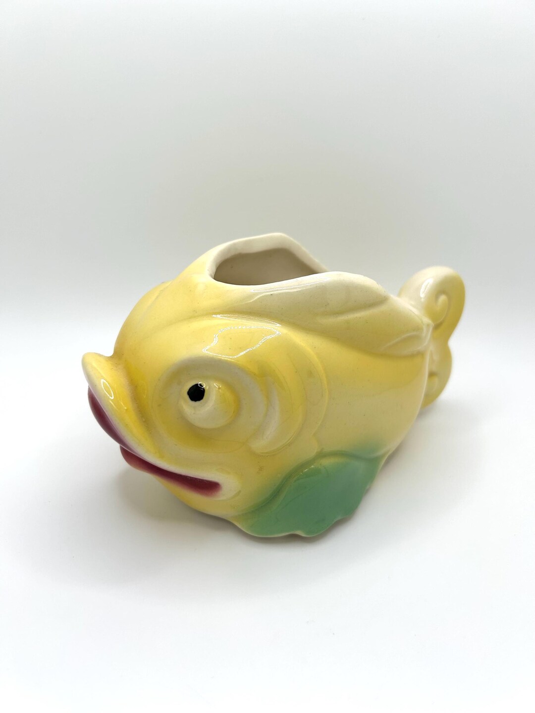 1940s Vintage Royal Copley Yellow Fish Planter Flower Vase Home Decor ...