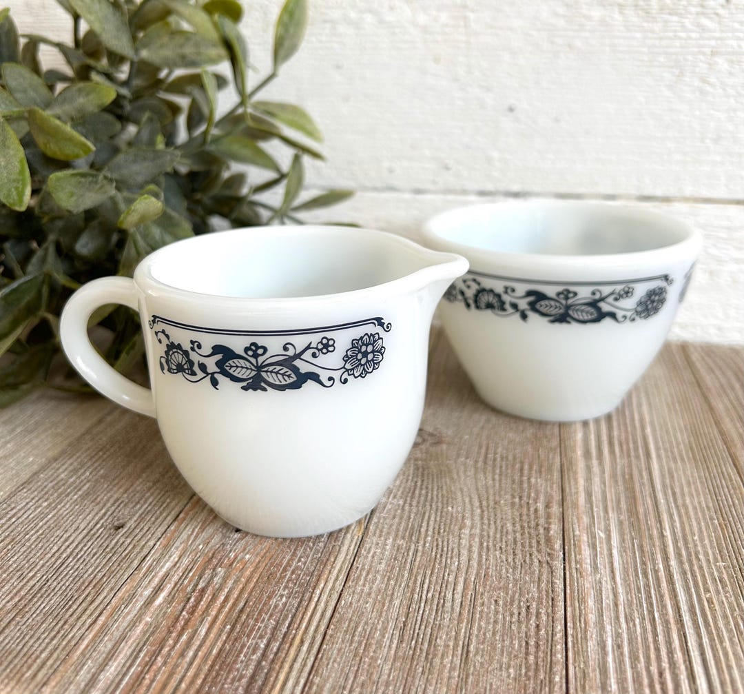 Vintage PYREX Corning Glass Creamer and Open Sugar Set, 1970’s Old Town ...