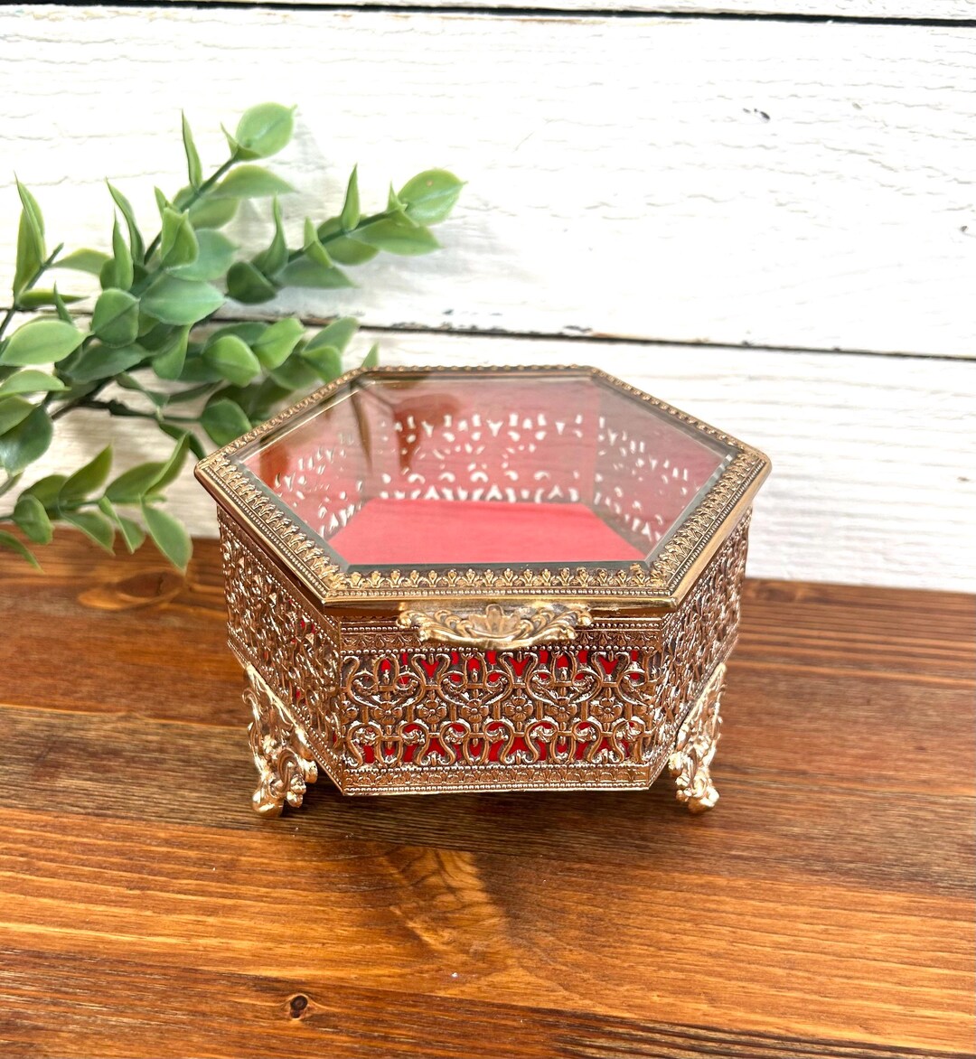 Vintage 1970’s Golden Hollywood Regency Jewelry Casket Box - Filagree ...