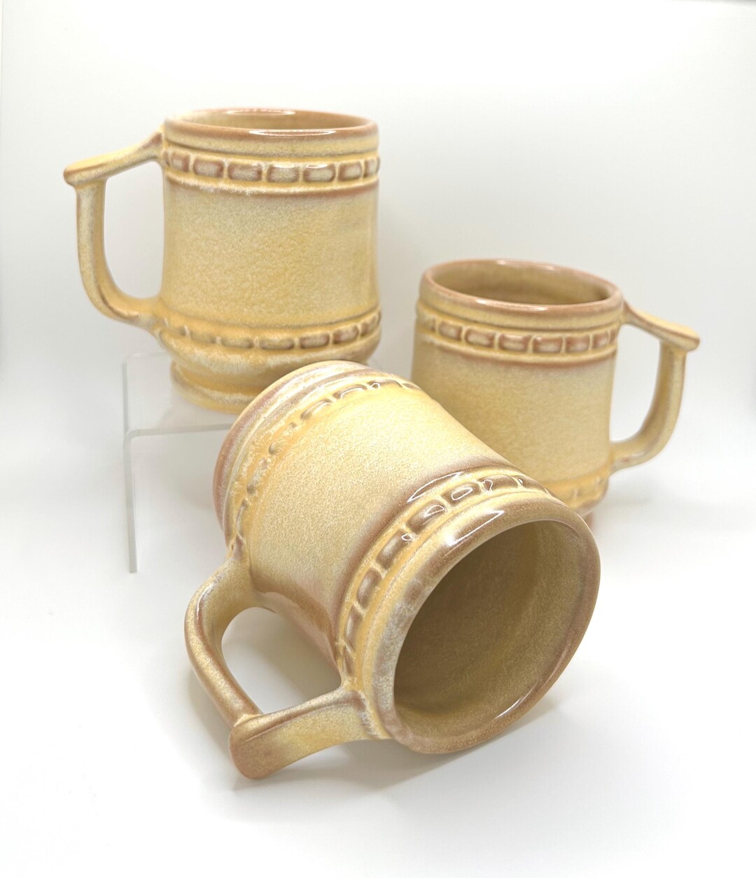 Set of 3 Vintage Frankoma Pottery C10 Coffee Tea Mugs - Yellow Brown ...