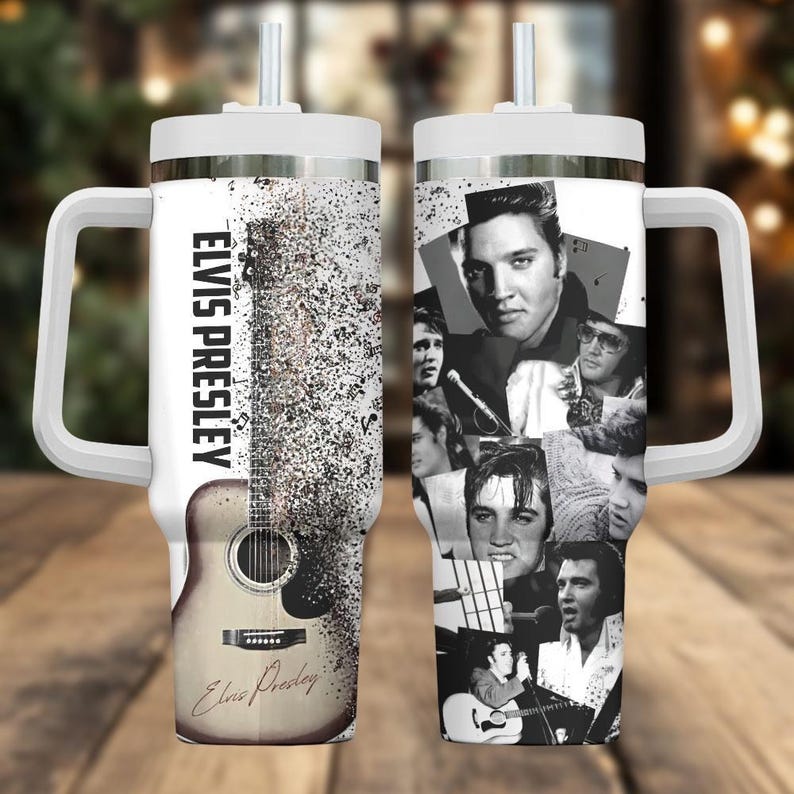 Elvis Presley 40oz Tumbler With Handle, Rock and Roll Tumbler, Guitar ...
