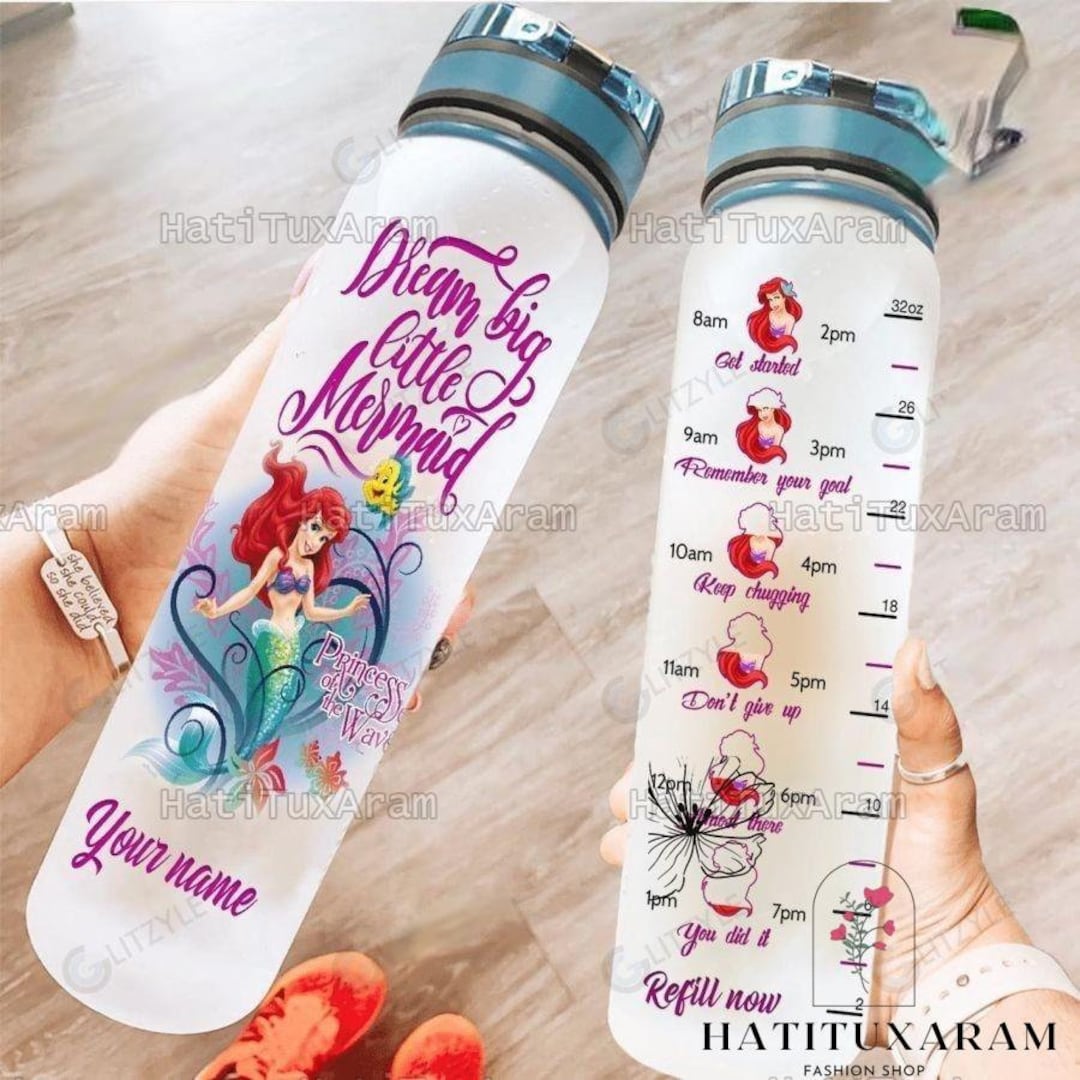 Ariel Little Mermaid Water Bottle, Ariel Princess Water Tracker, Custom ...