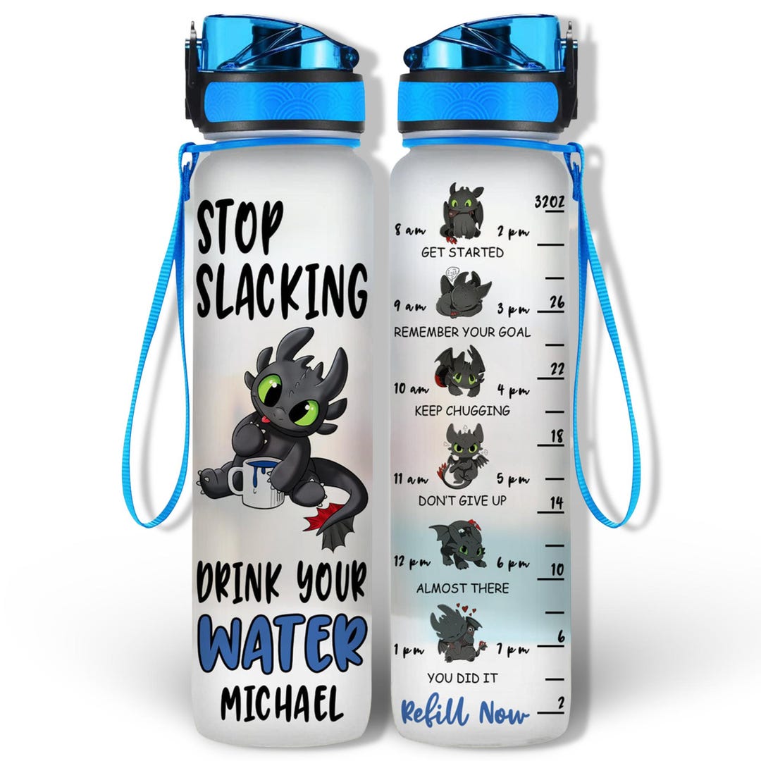 Dragon 32oz Water Bottle, Personalized Bottle With Time Marker, Dragon ...