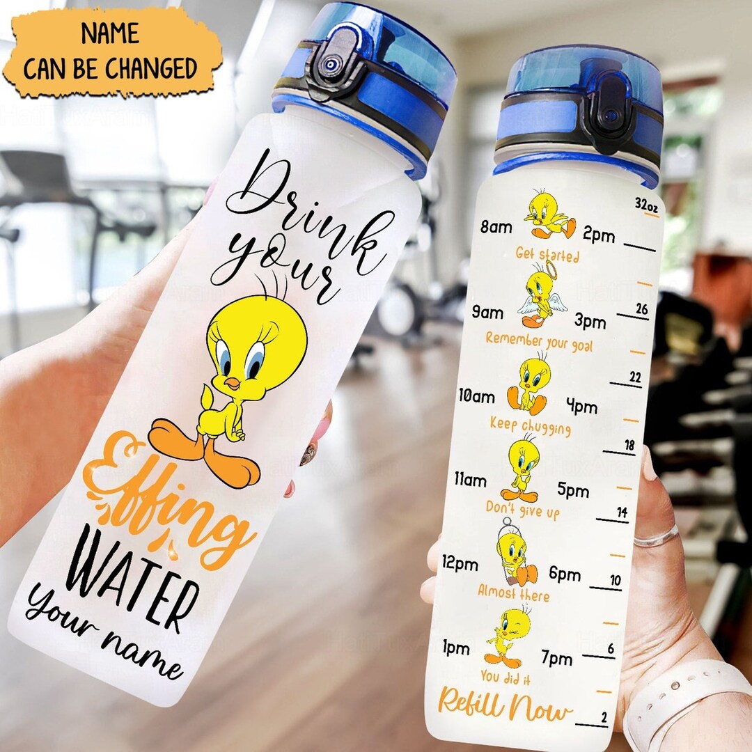 Tweety Bird Water Tracker Bottle, Personalized Tweety Water Bottle ...