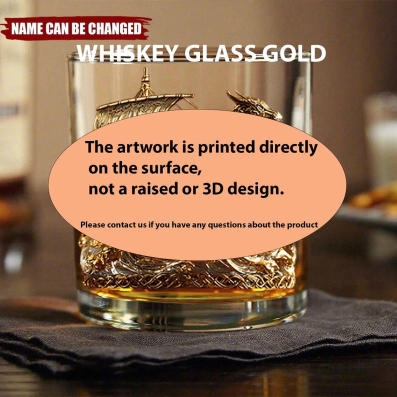 Viking Ship Whiskey Glass Golden, Personalized Whiskey Glass, Viking ...