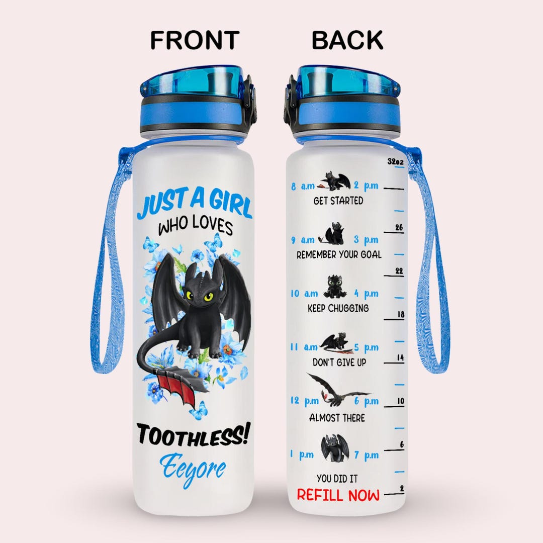 Personalized Toothless 32oz Water Tracker Bottle, Toothless Dragon ...