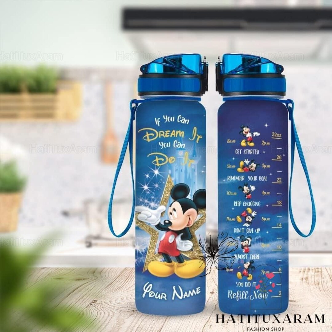 Mickey Disney Water Bottle, Mickey 32oz Water Tracker Bottle, Custom ...