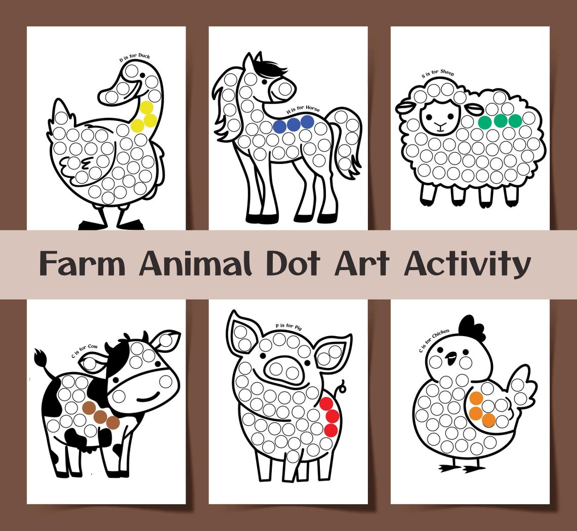 Set of 6 Farm Animals Dot Art Activity, Fine Motor Skills (digital ...