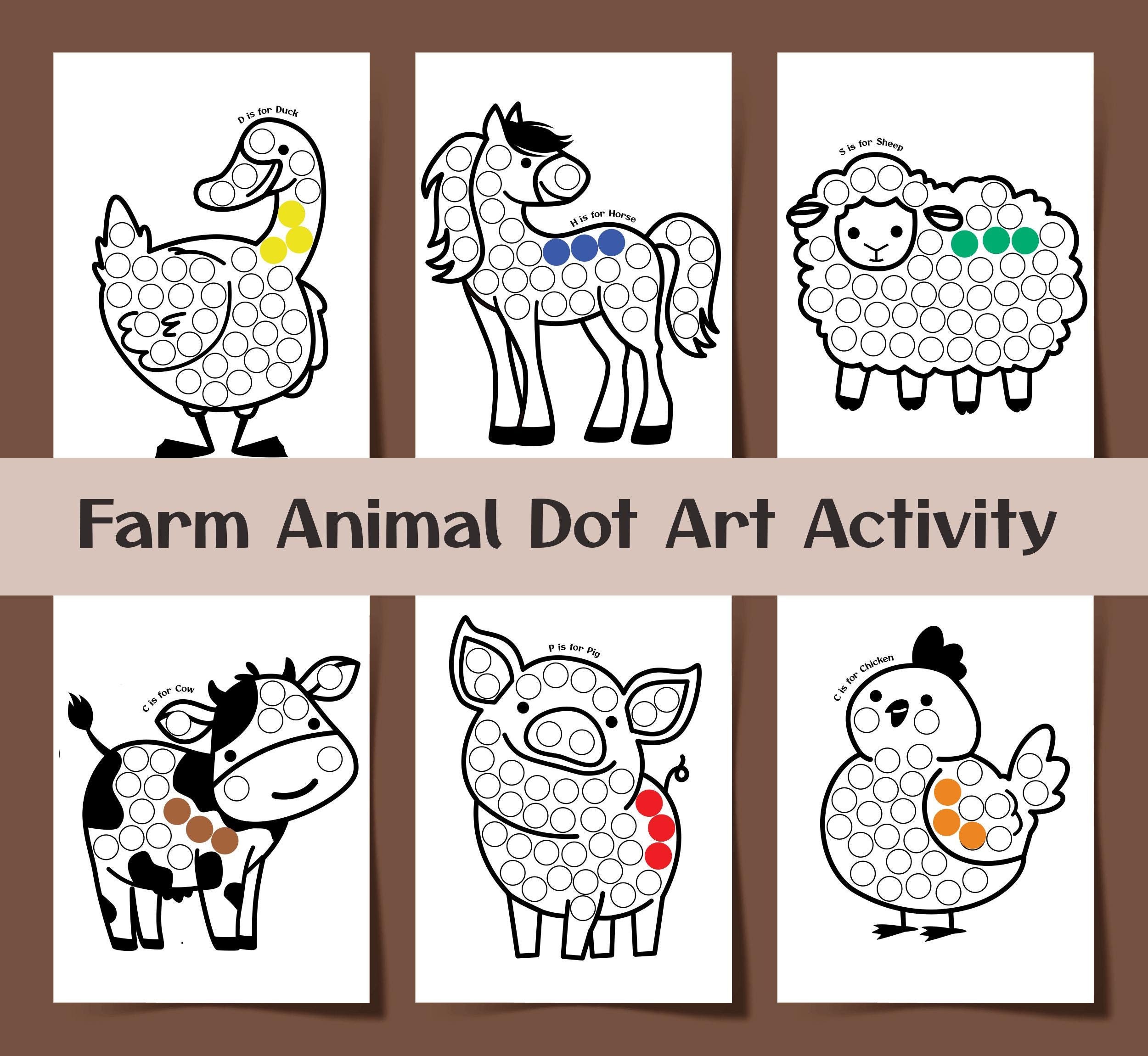 Set of 6 Farm Animals Dot Art Activity, Fine Motor Skills (digital ...