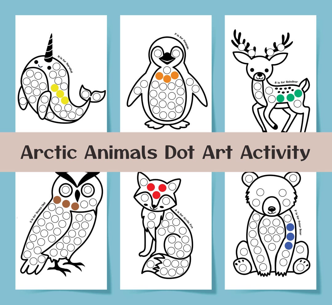 6 Winter Arctic Animal Dot Sticker Activity, Toddler Craft, Fine Motor ...