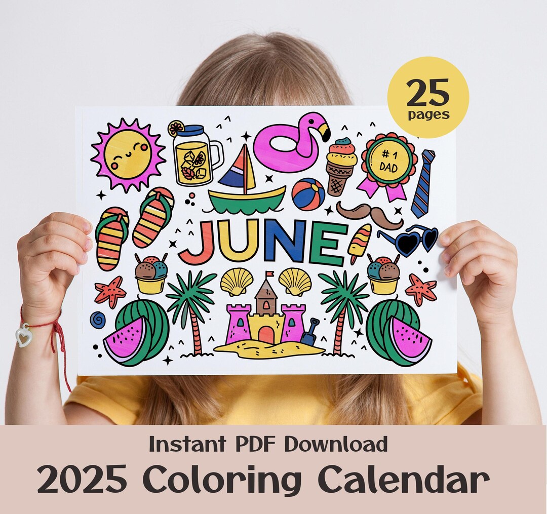 Calendrier à colorier pour enfants 2025, calendrier mural mensuel avec ...