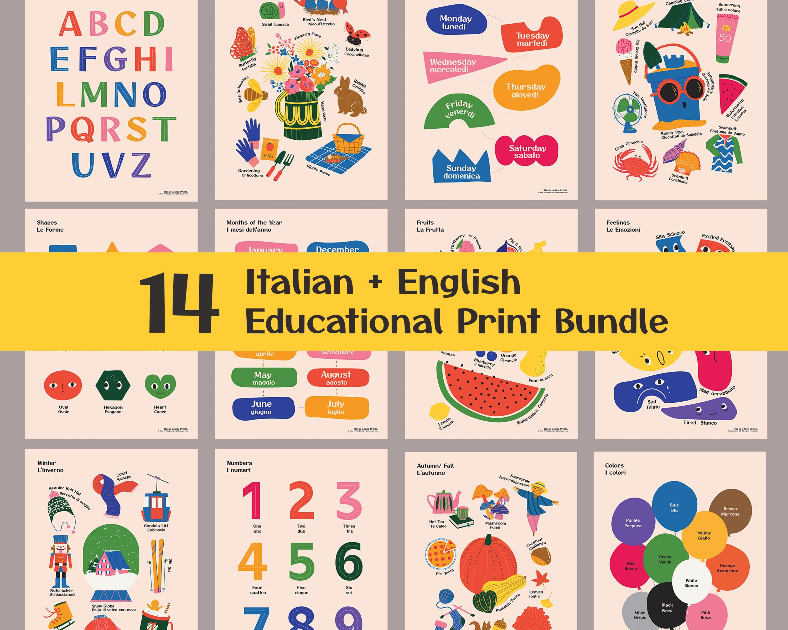 14pc Digital Prints Bilingual Italian + English Baby Toddler Poster ...