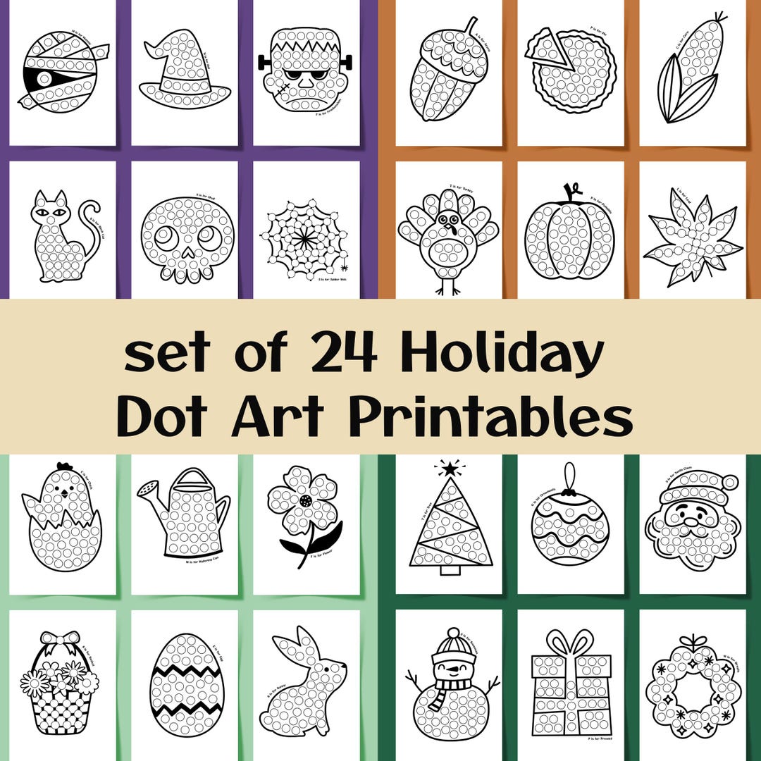 24 Do-a-dot Holiday Coloring Pages Bundle | Kids Toddler Activity ...