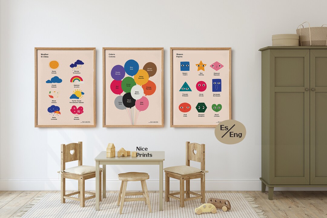 3 Pc Multilingual Spanish English Nursery Poster, Bilingual Language ...