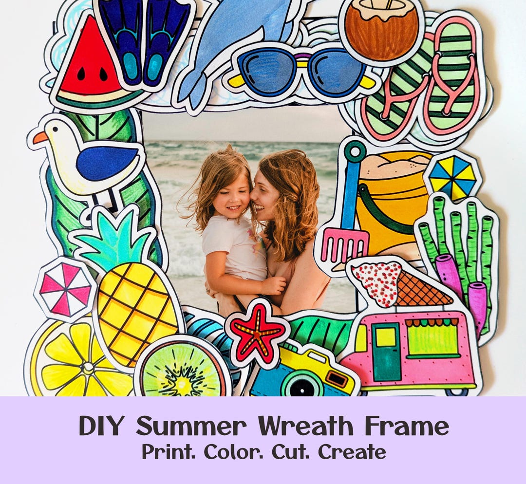 Build a Summer Wreath Craft | Printable Vacation Photo Frame Keepsake ...