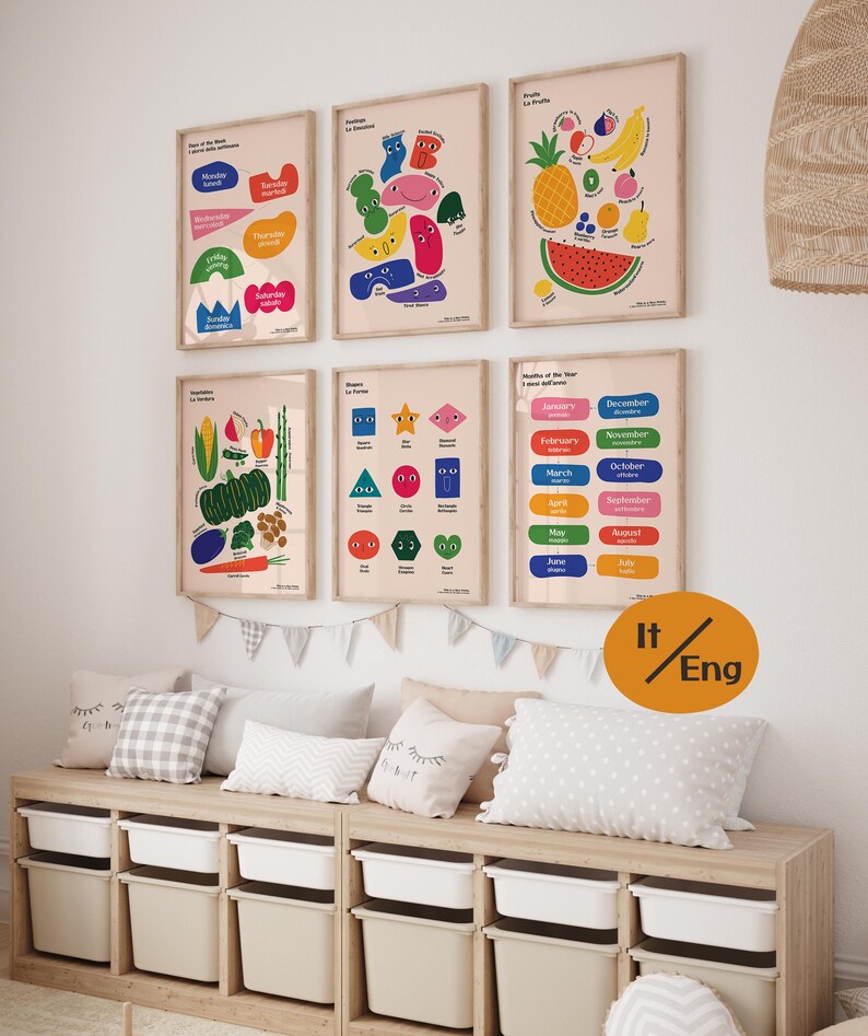 14pc Digital Prints Bilingual Italian + English Baby Toddler Poster ...