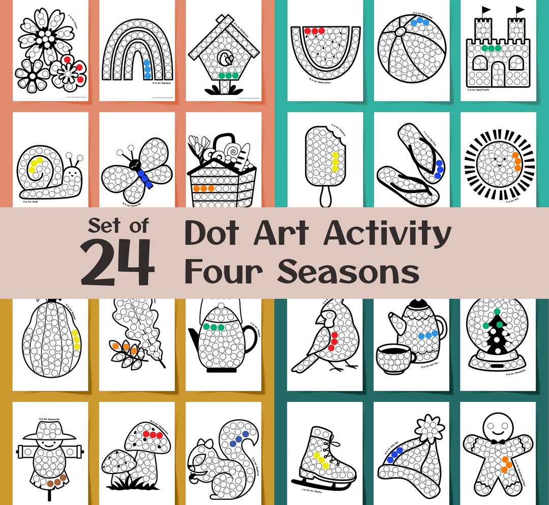 24pc 4 Seasons Learning Printable, Dot Sticker Activity, Toddler ...