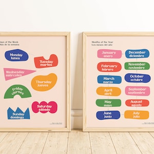 8 Pc Bilingual Spanish English Language Class, Nursery Poster, Numbers ...