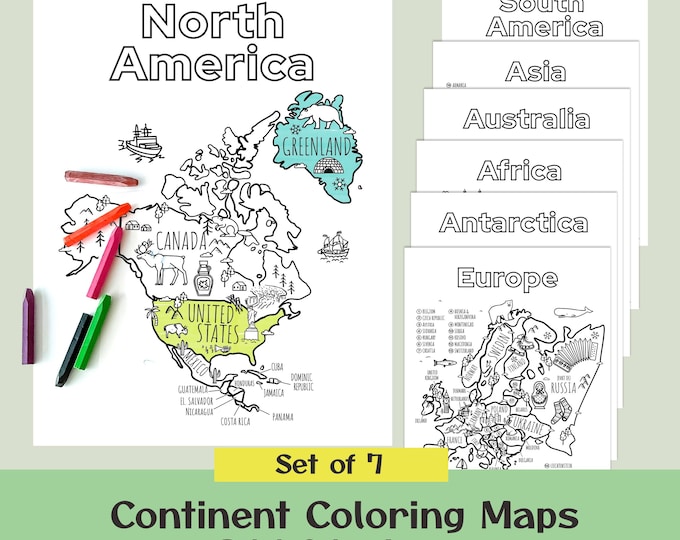 CONTINENTS Educational Cards, Preschool Materials, Coloring Pages ...