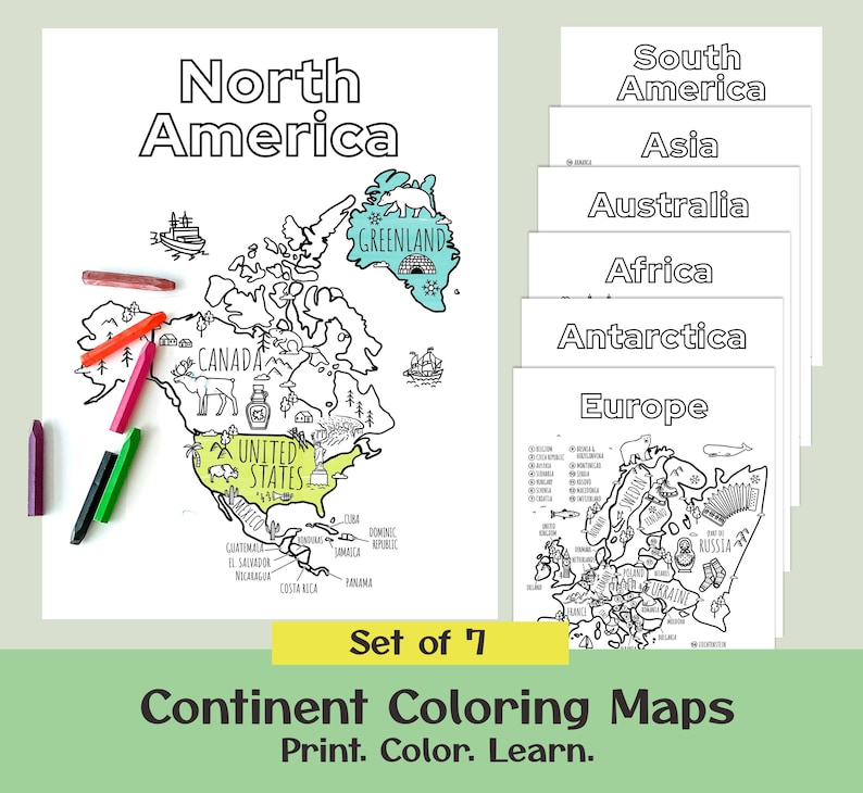 Illustrated 7 Continents Map | Toddler World Geographic Printable ...