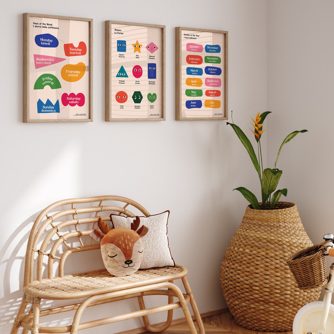 Set of 6 Italian English Nursery Poster, Bilingual Classroom, Learning ...