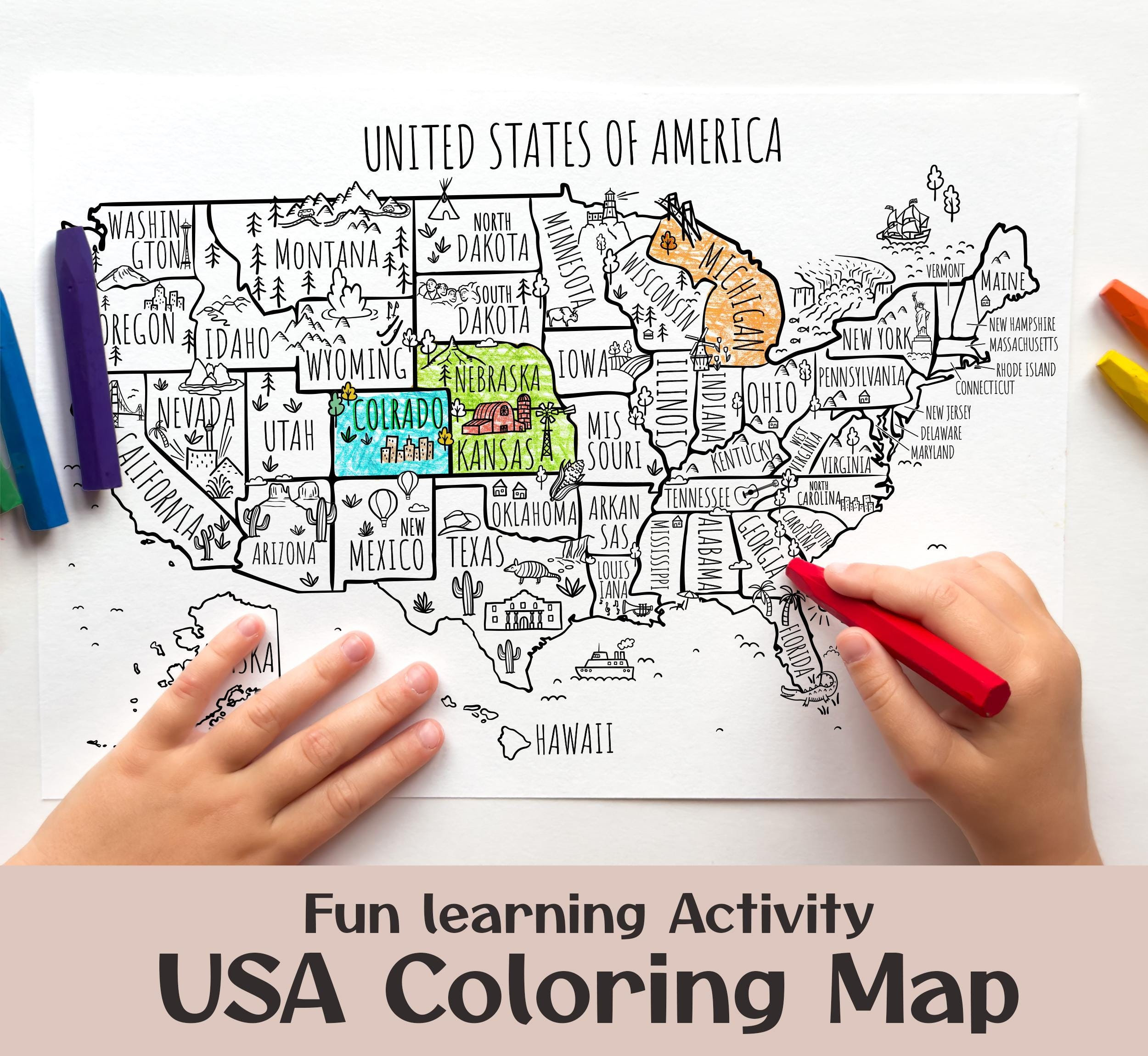 Illustrated US States Map Toddler Geographic Printable Preschool ...