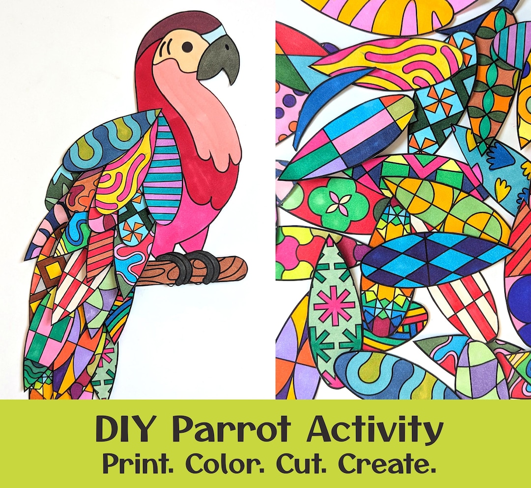 DIY Build a Parrot Printable Craft | Bird Coloring Activity for Kids ...