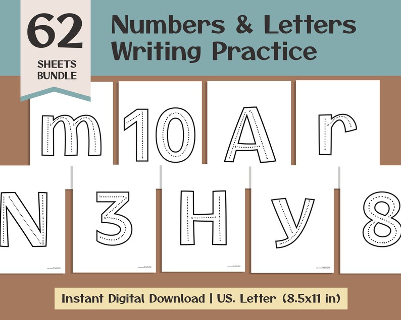 66 Printable Kid Trace the Alphabet Number Worksheets - Etsy