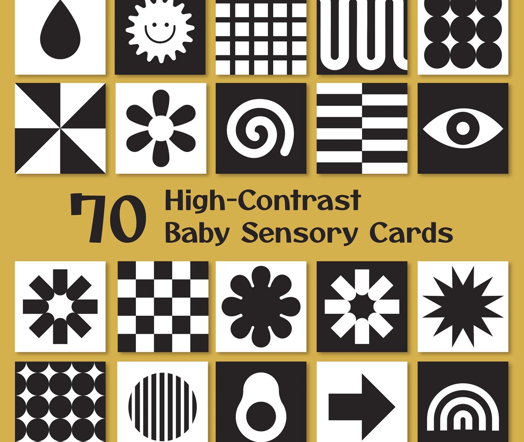 70pc High Contrast Sensory Baby Cards in Black & White, Printable ...