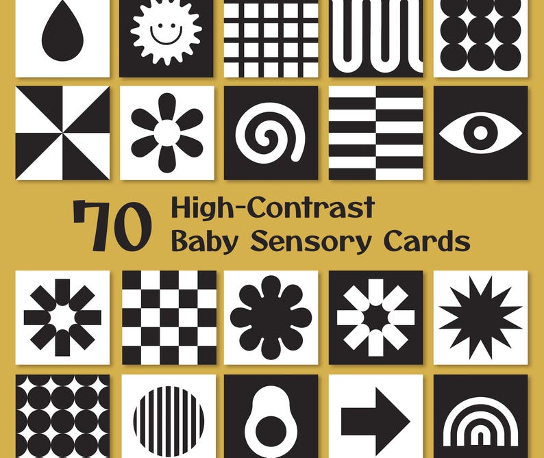 70pc High Contrast Sensory Baby Cards in Black & White, Printable ...