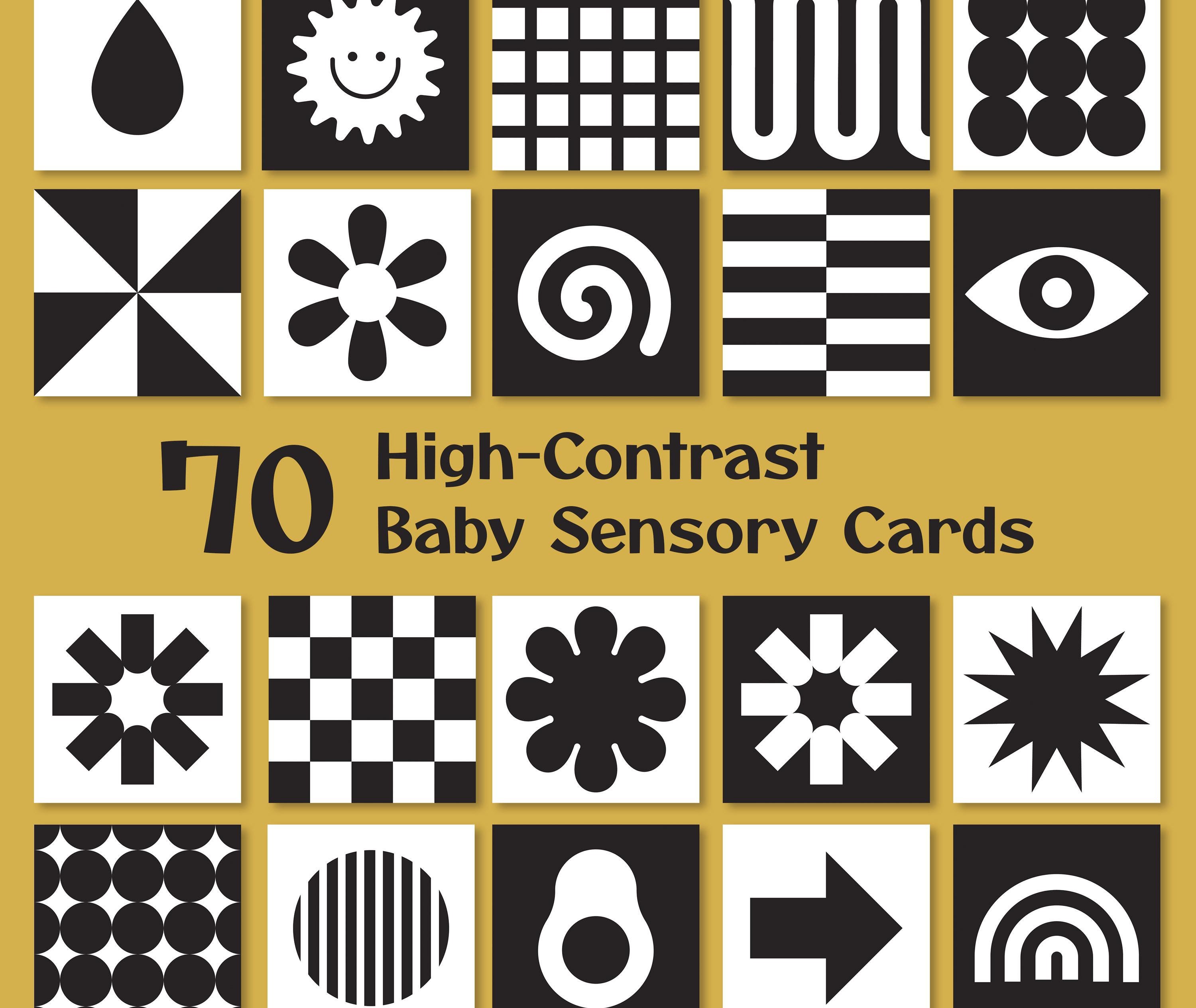 70pc High Contrast Sensory Baby Cards in Black & White, Printable ...