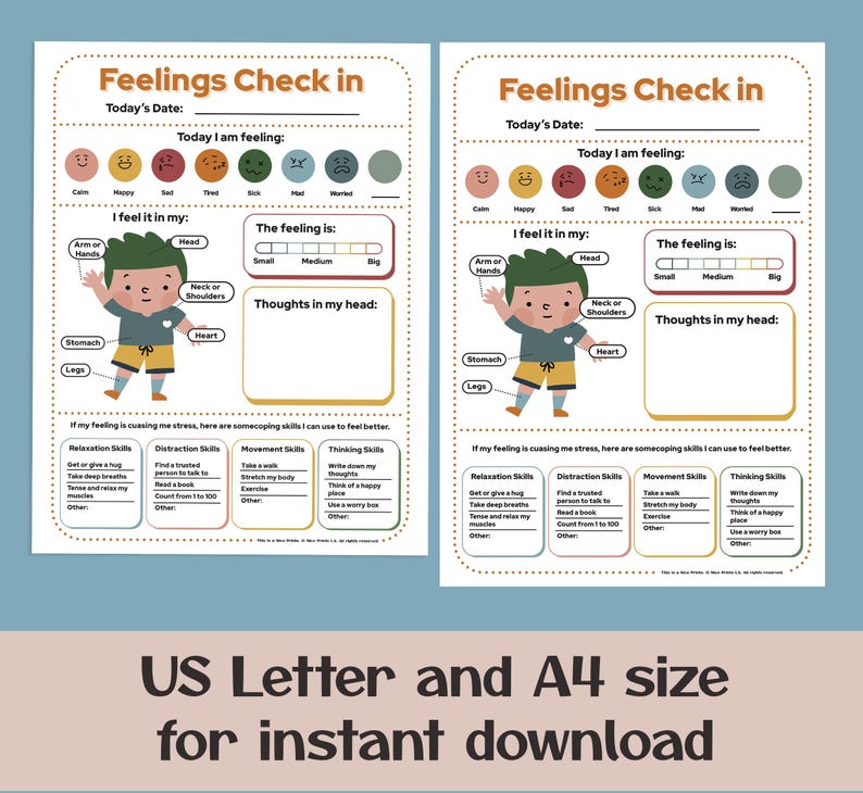 Feelings Chart for Kids | Emotions Check-in Printable | Social ...