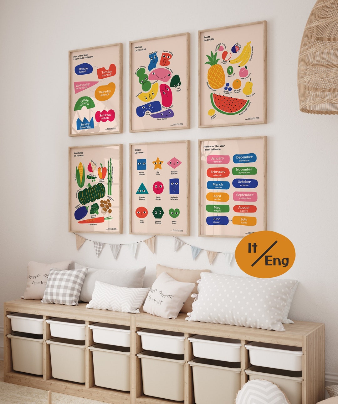 Set of 6 Italian English Nursery Poster, Bilingual Classroom, Learning ...