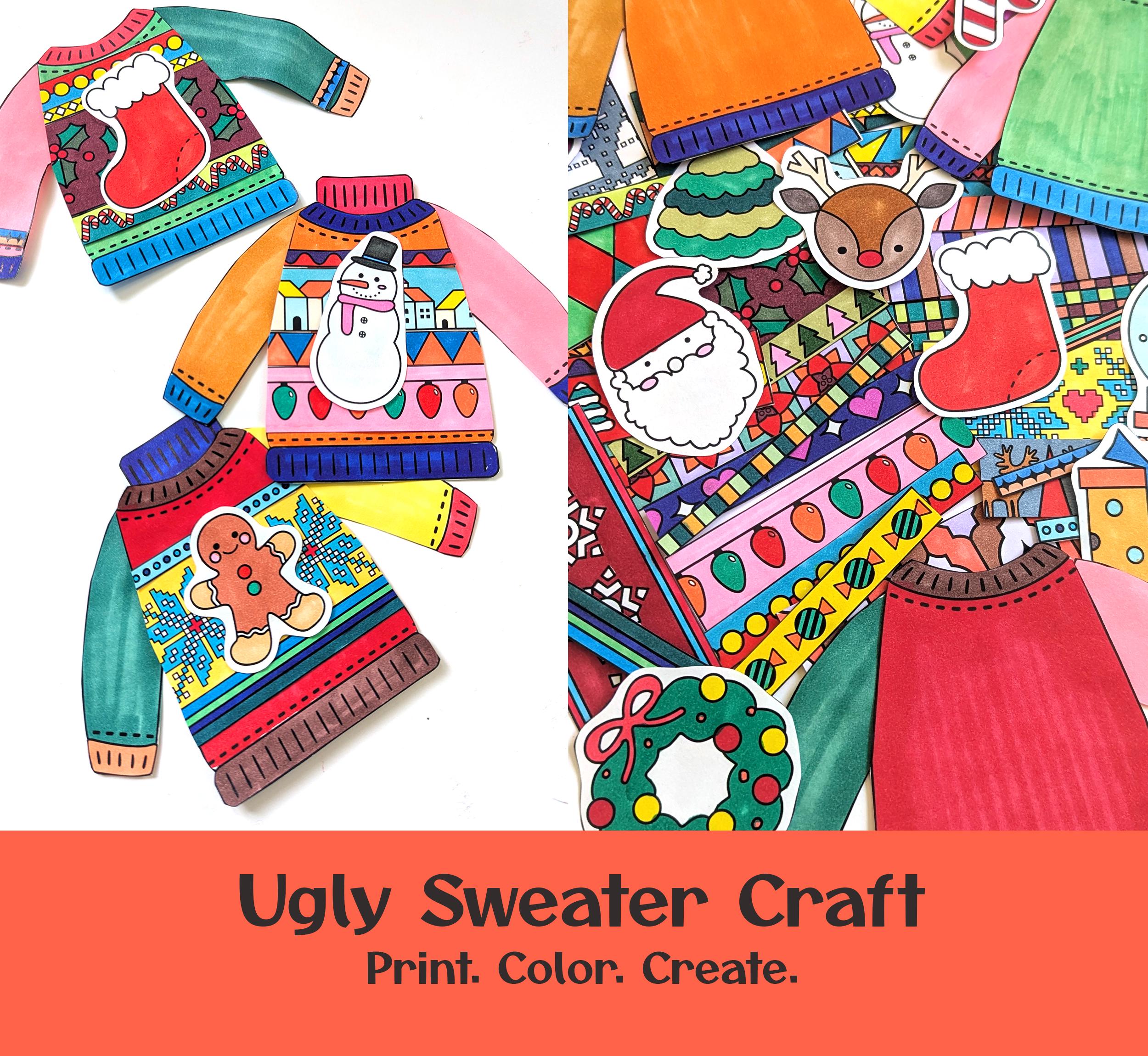 DIY Ugly Christmas Sweater Coloring Page | Kids Holiday Craft (instant ...