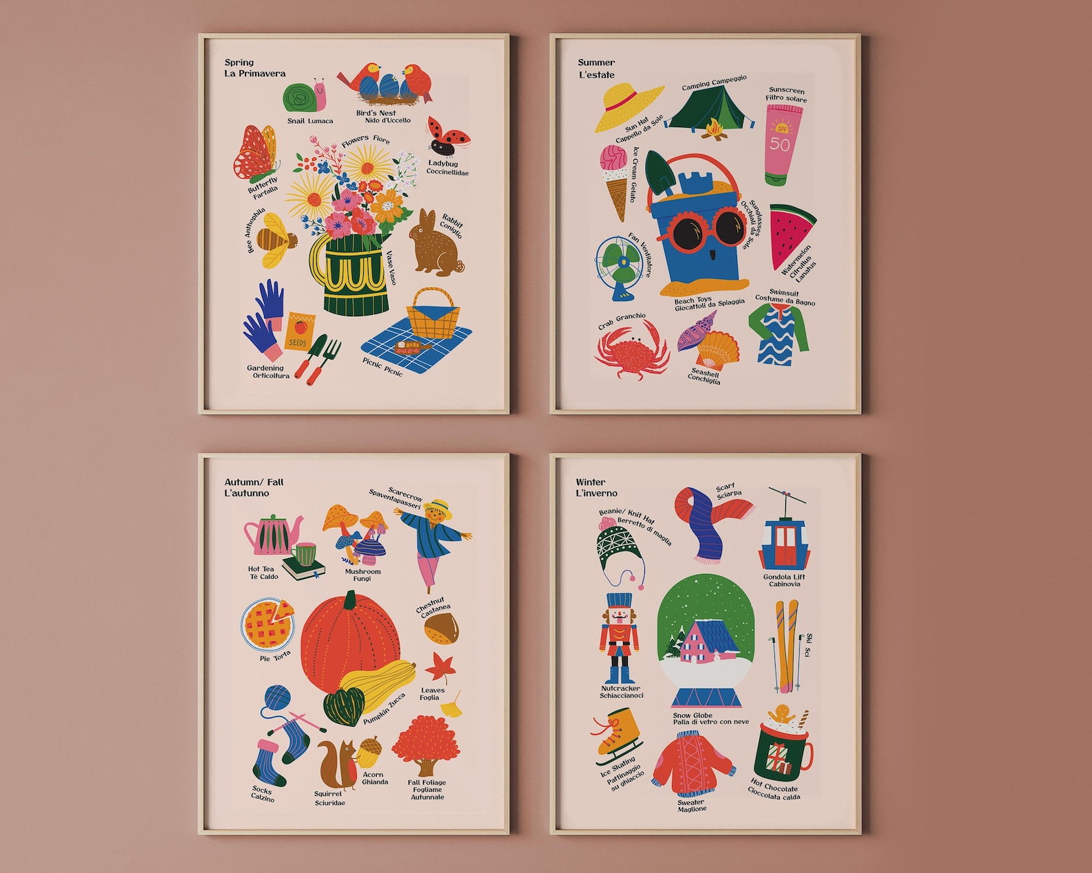 14pc Digital Prints Bilingual Italian + English Baby Toddler Poster ...