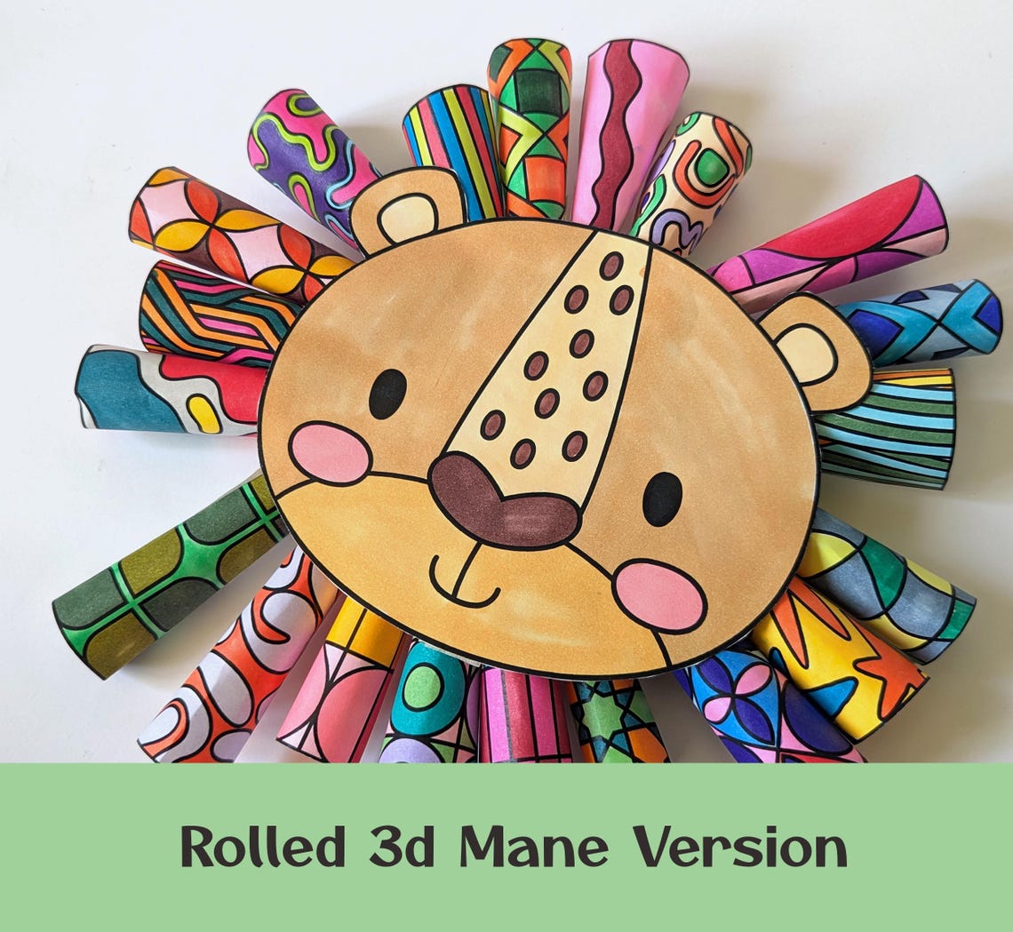Lion Craft Printable | 3D Paper Lion With Roll-up / Flat Mane | Animal ...