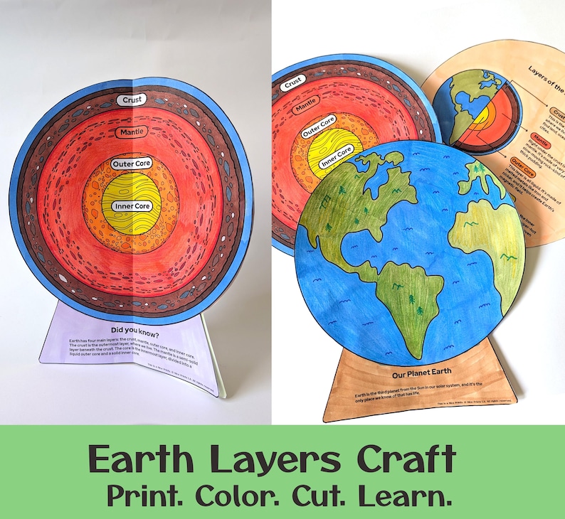 DIY Earth Layers Craft | Free Standing Model | Printable Kid STEM Activity | Kindergarten ...