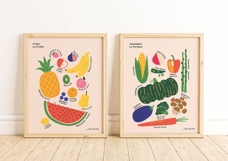 Set of 6 Italian English Nursery Poster, Bilingual Classroom, Learning ...