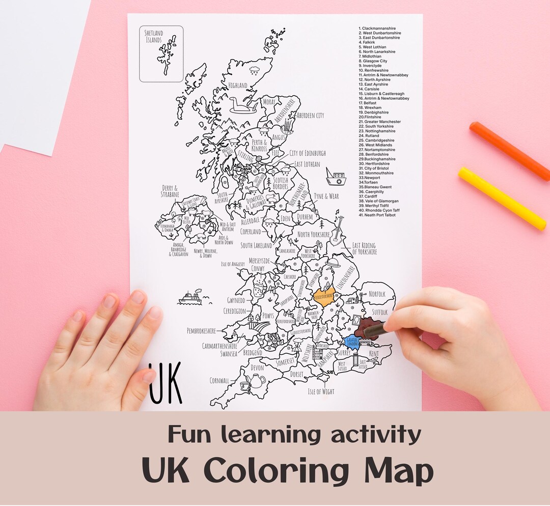 Illustrated UK Map | Toddler Geographic Printable | Toddler Coloring ...
