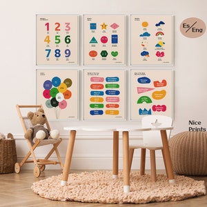 8 Pc Bilingual Spanish English Language Class, Nursery Poster, Numbers ...
